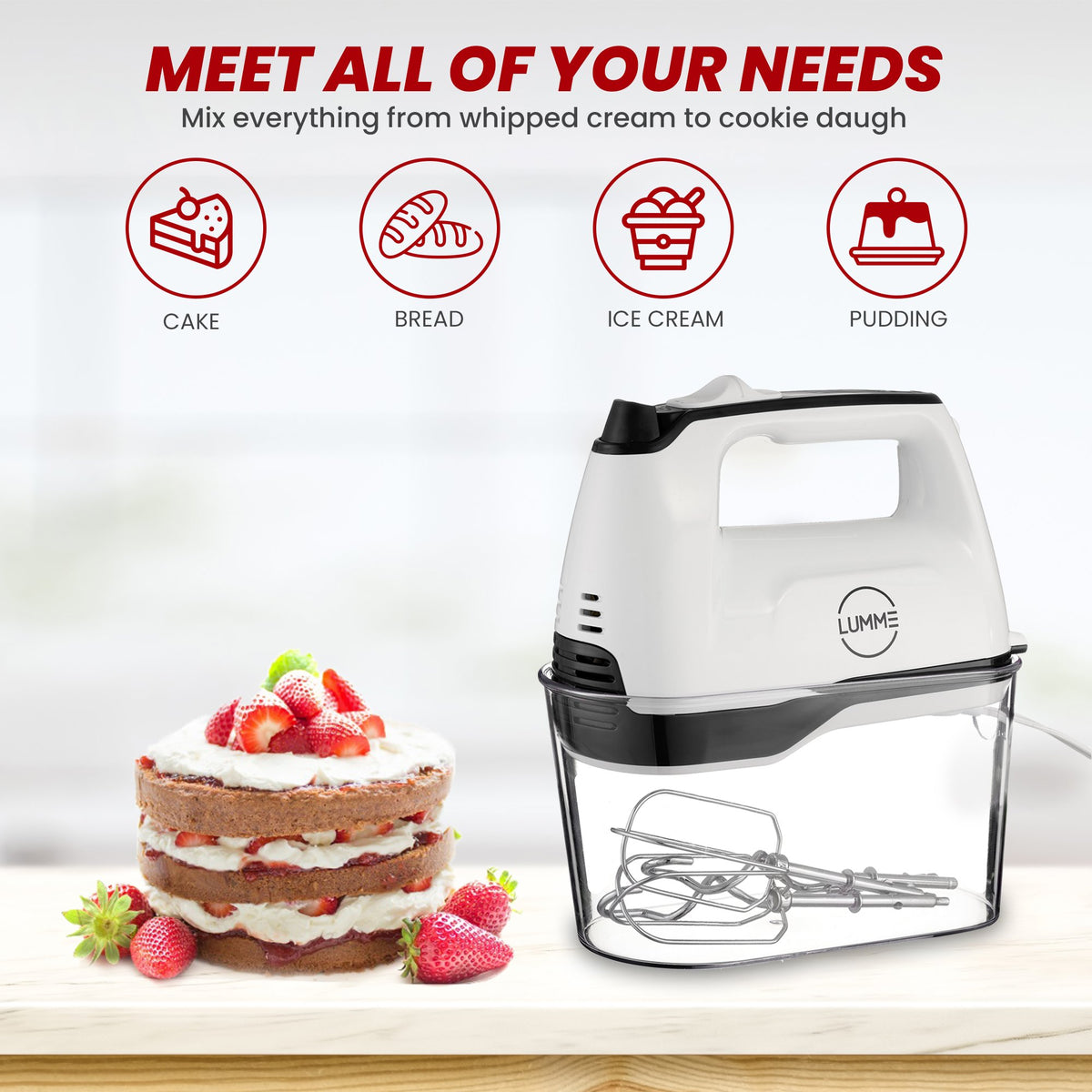Lumme Hand Mixer Mezcladora with Storage Box and attachments included ...